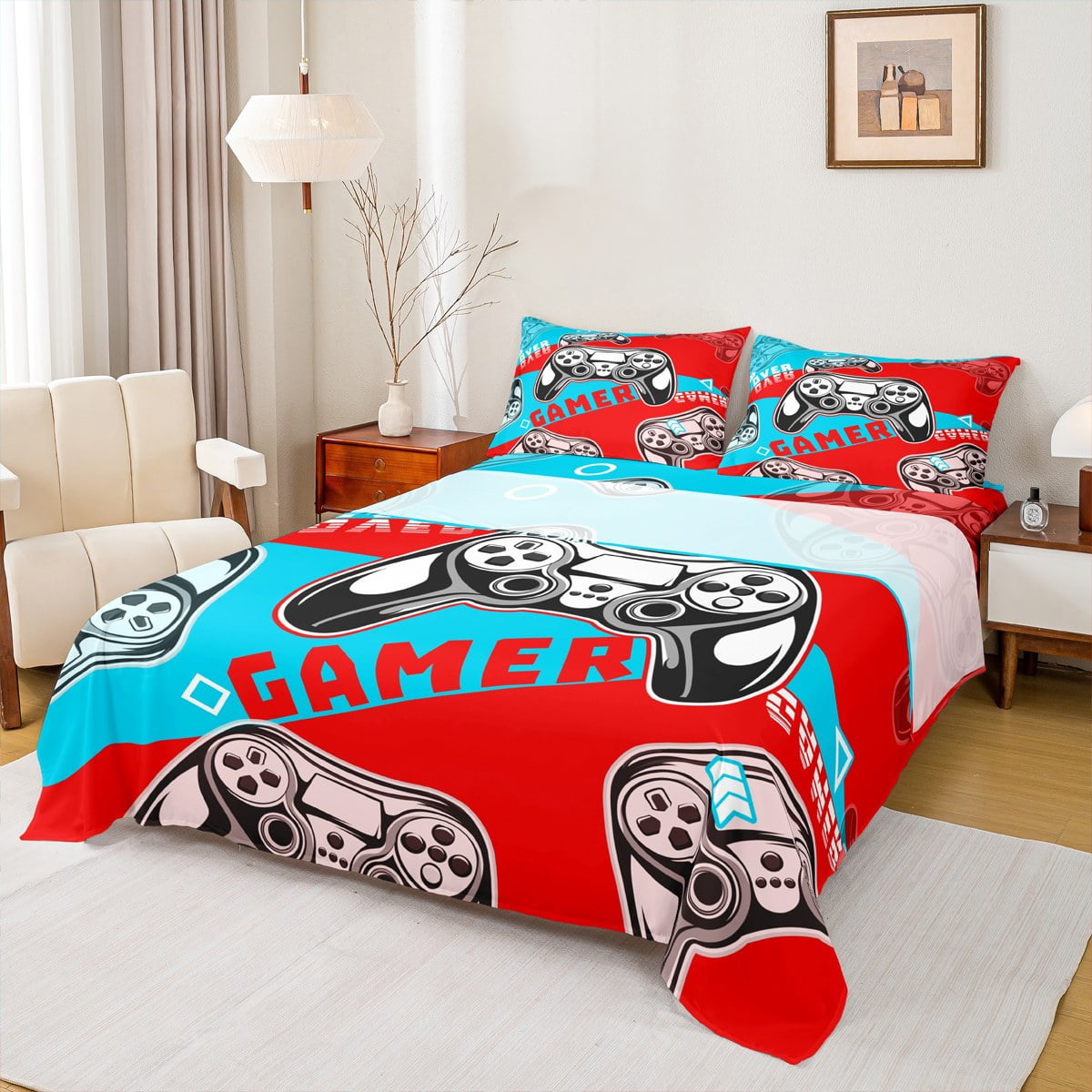Castle Fairy Video Game Bed Sheets for Boys,Blue Red King Sheets ...