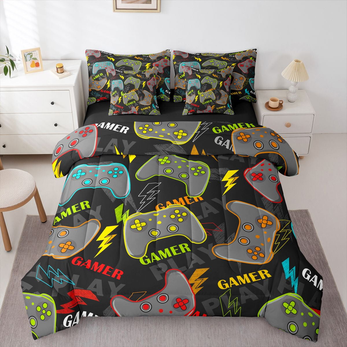 Castle Fairy Video Game Bedding Comforter Set,Abstract Lightning King ...