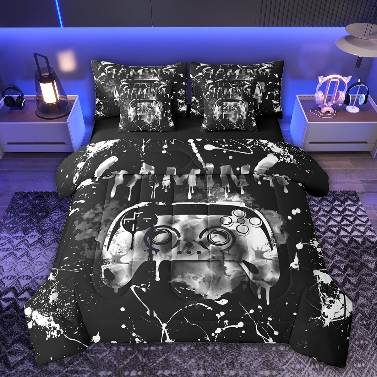 Castle Fairy Video Game Bedding Comforter Set,Abstract Ombre Gamer Full ...