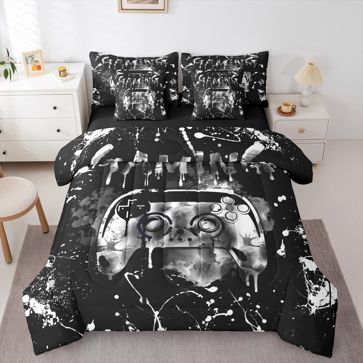 Castle Fairy Video Game Bedding Comforter Set,Abstract Ombre Gamer King ...