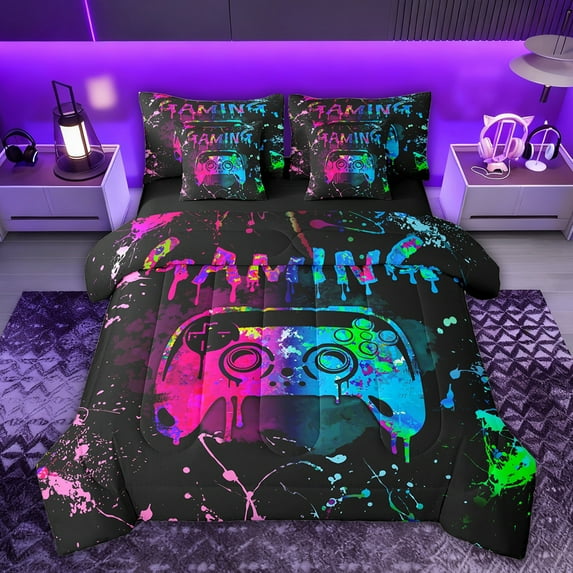 Castle Fairy Video Game Bedding Comforter Set,Abstract Ombre Gamer ...