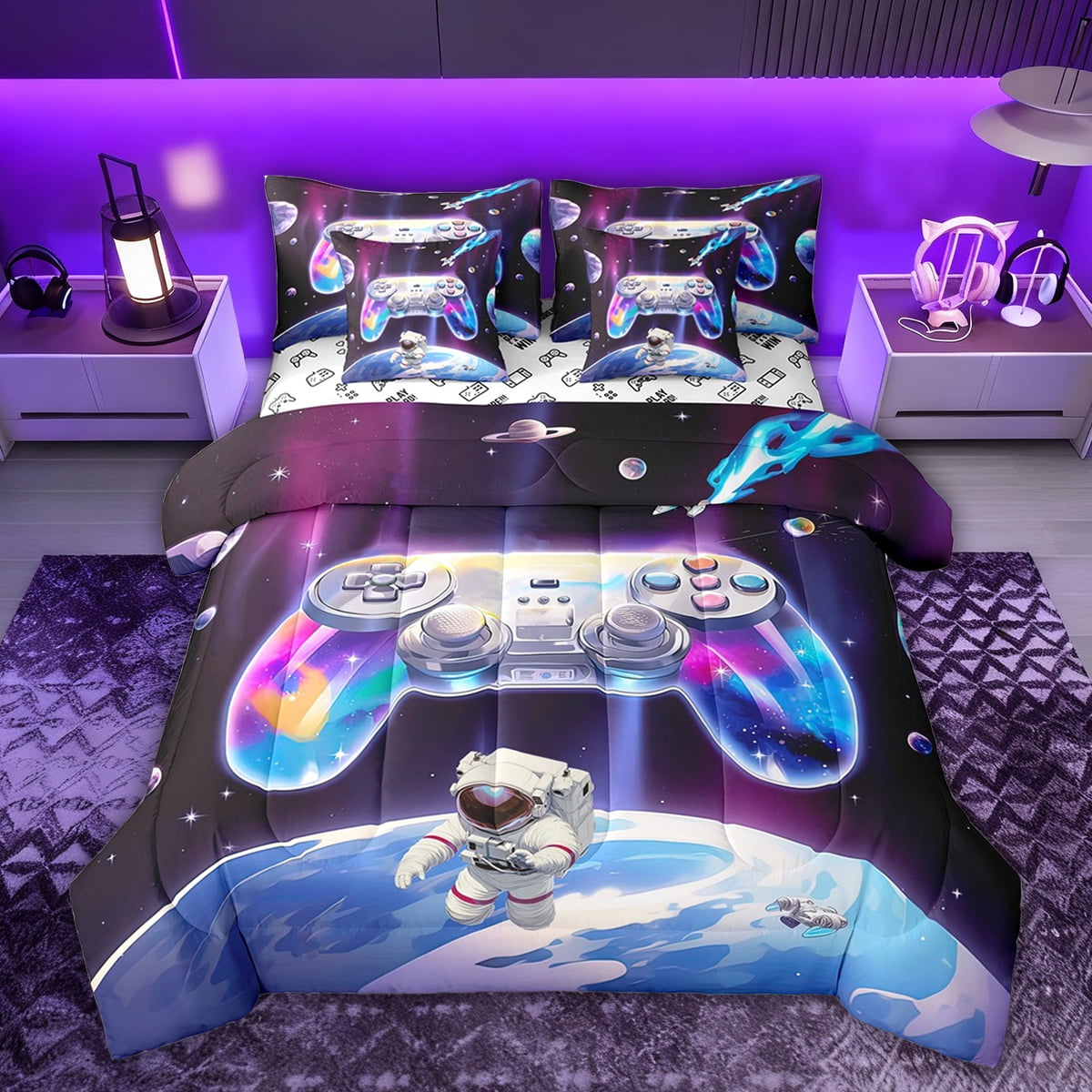 Castle Fairy Video Game Bedding Comforter Set,Bling Cosmos Galaxy King ...