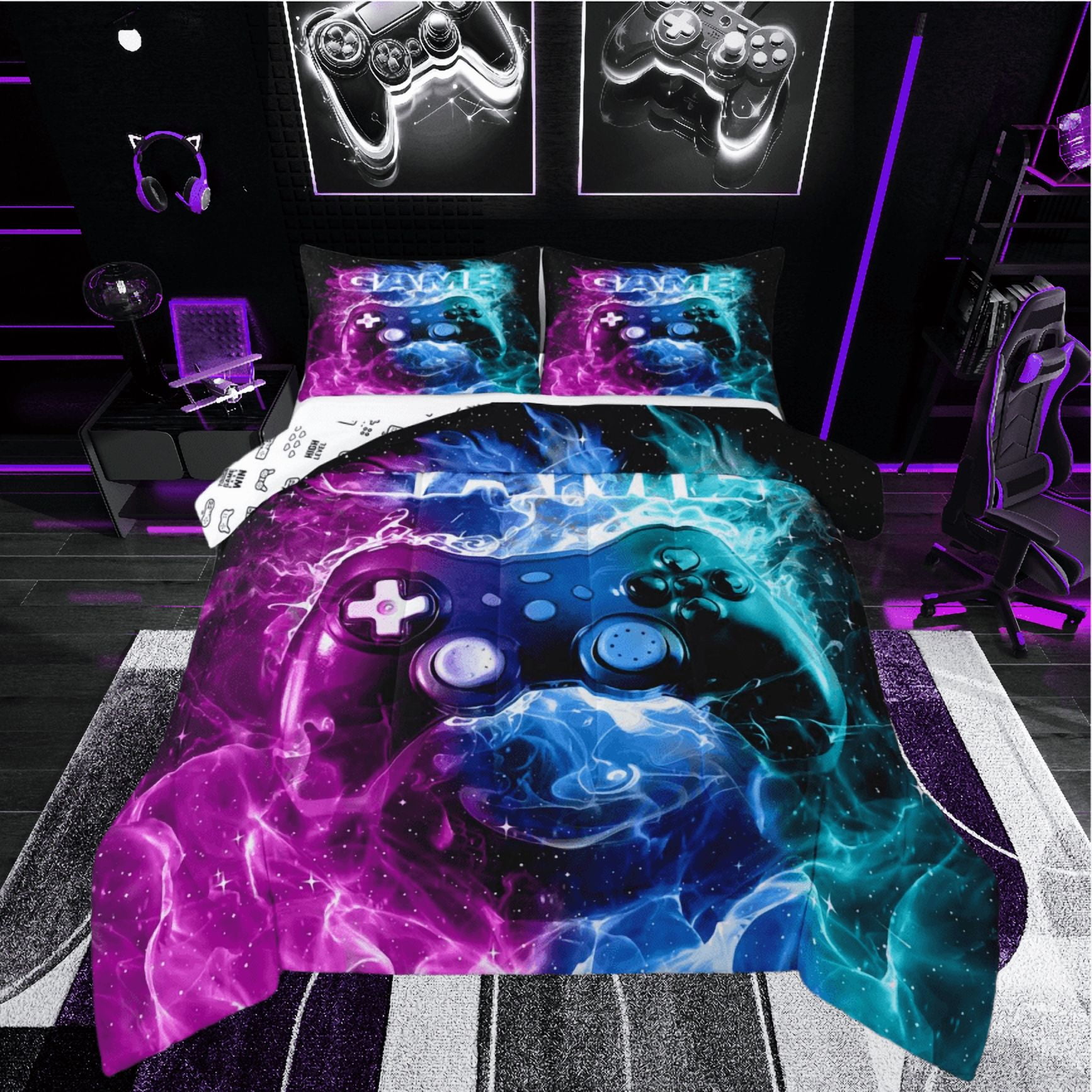Castle Fairy Video Game Boy 2pcs Bedding Comforter Set,Purple Blue Teal ...