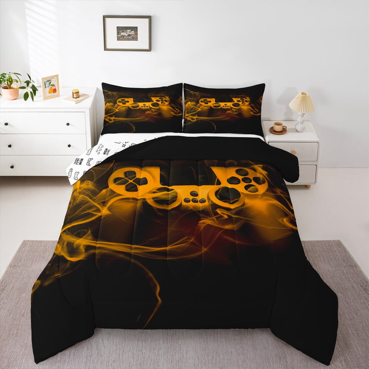 Castle Fairy Video Game Queen Comforter Set,Abstract Gamer Bedding ...