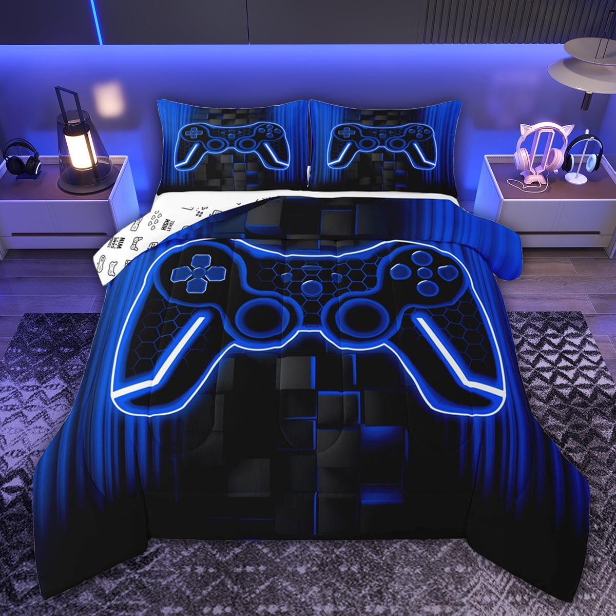 Castle Fairy Video Game Queen Comforter Set,Futuristic Cubes Stripes ...