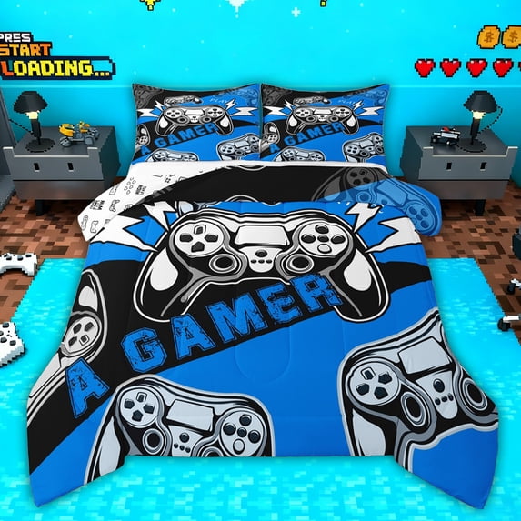 Castle Fairy Video Game Queen Comforter Set for Boys,Blue Black Bedding ...