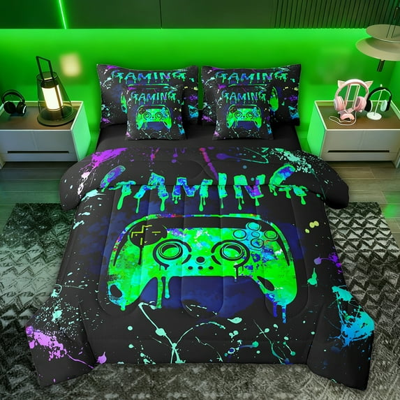 Castle Fairy Video Game Twin Bedding Sets,Abstract Ombre Gamer Bedding ...