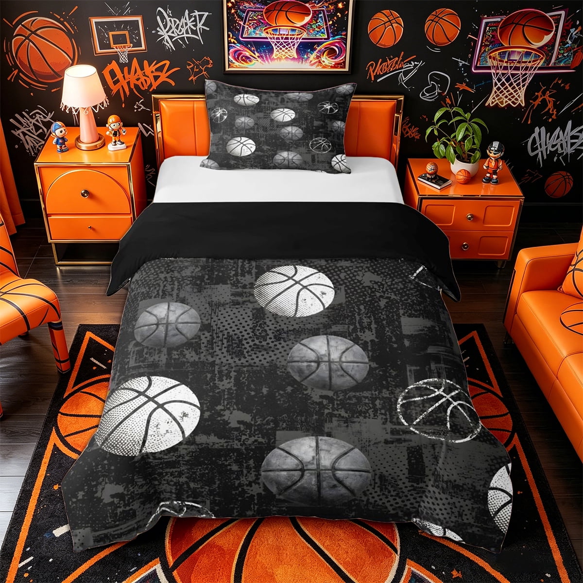 Castle Fairy Vinatge Basketball Print Twin Duvet Cover, Watercolor ...