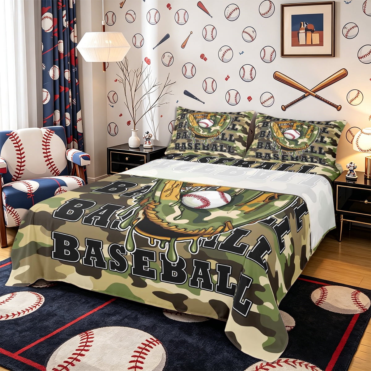 Castle Fairy Vintage Baseball King Sheets 4pcs, Camouflage Glove ...
