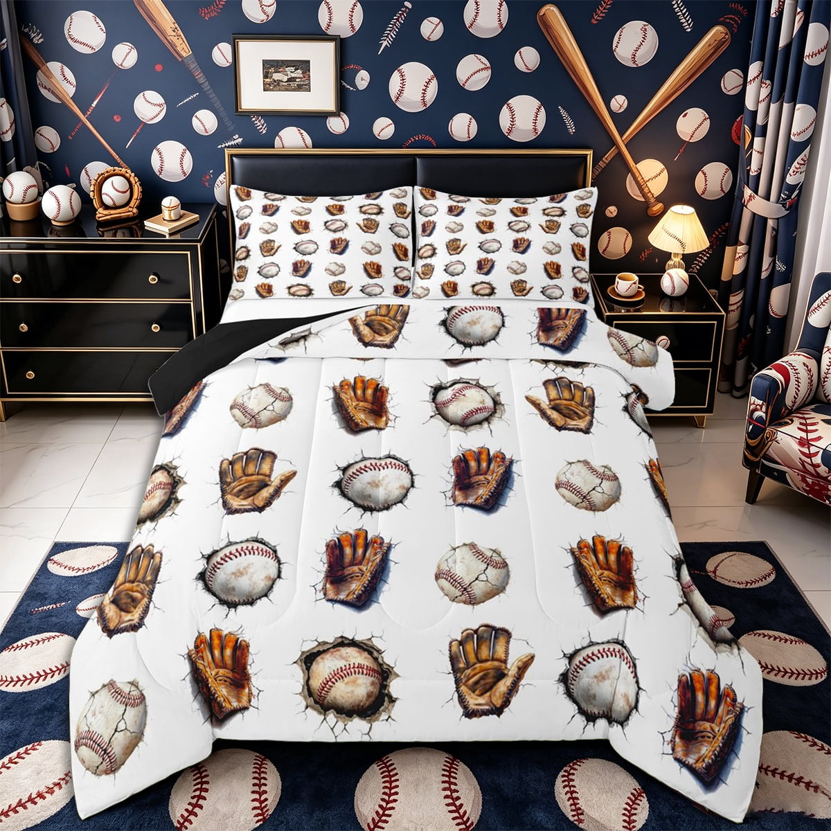 Castle Fairy Vintage Baseball Queen Comforter Set 3 Pieces, Cracked ...