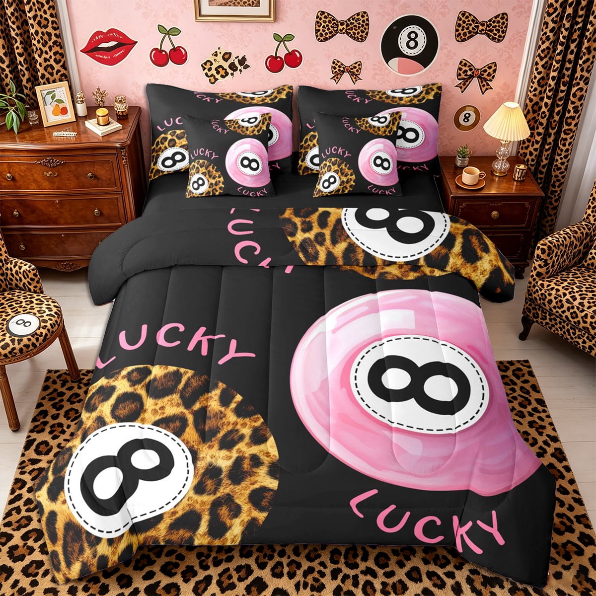 Castle Fairy Vintage Billiards Full Size Bedding Sets 7 Pieces, Leopard ...
