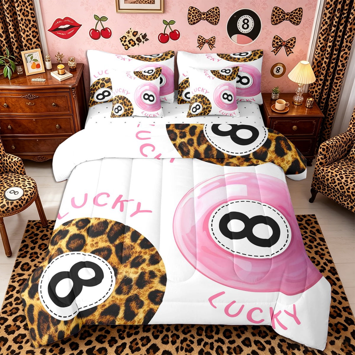 Castle Fairy Vintage Billiards Full Size Bedding Sets 7 Pieces, Leopard ...