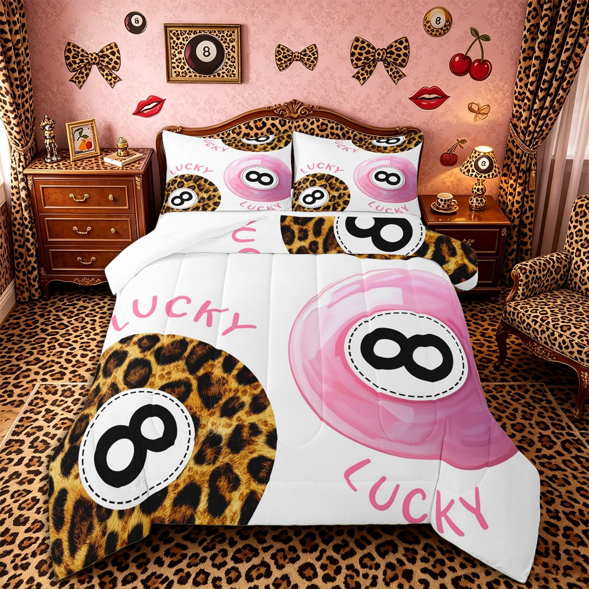 Castle Fairy Vintage Billiards Queen Comforter Set 3 Pieces, Leopard ...