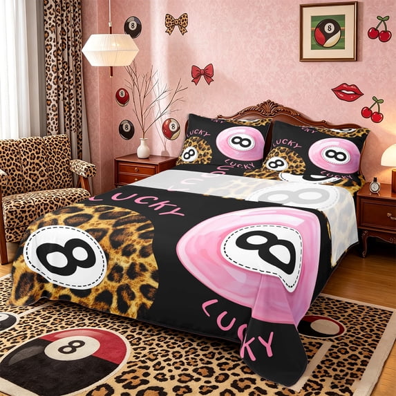 Castle Fairy Vintage Billiards Queen Sheets 4 Pieces, Leopard Print ...