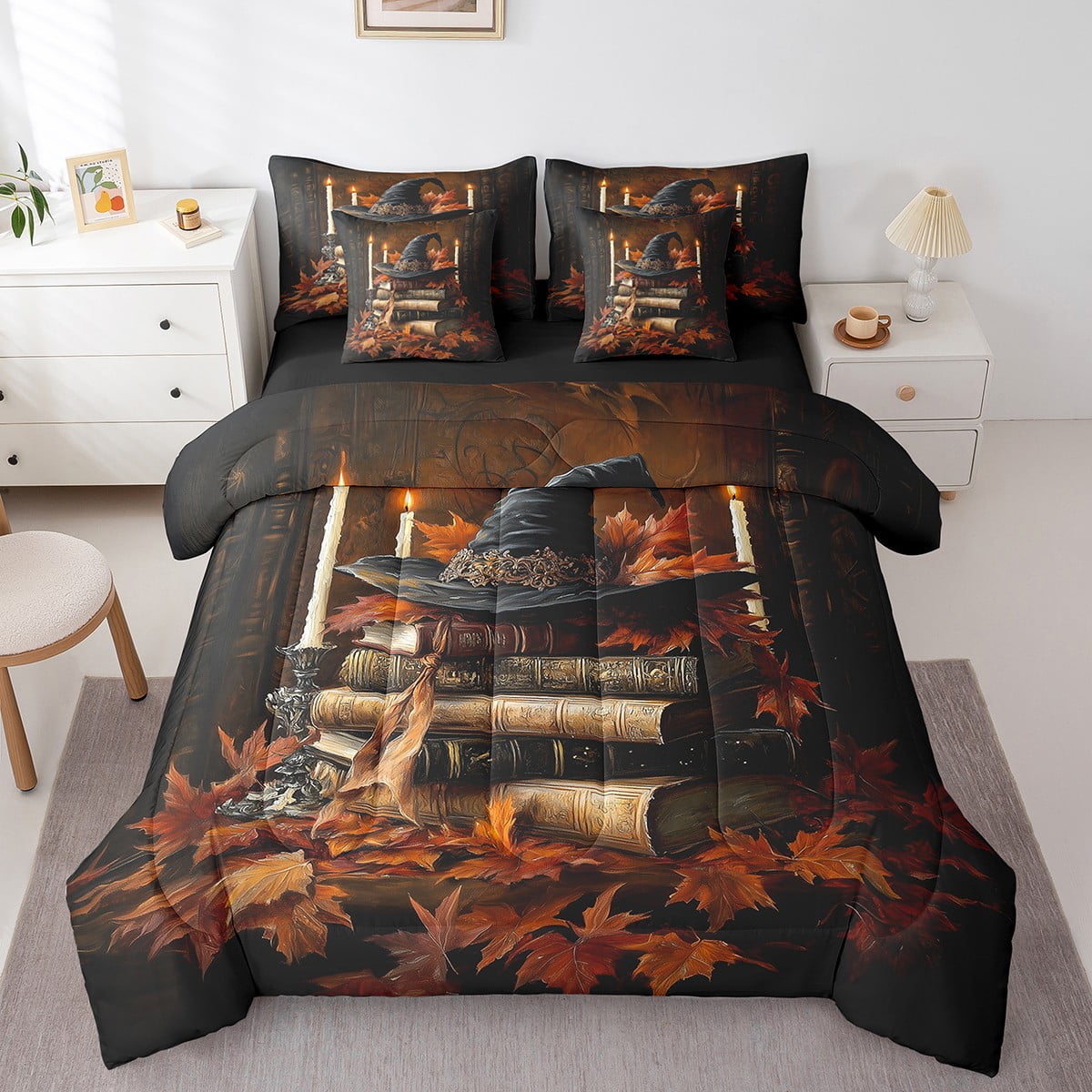 Castle Fairy Vintage Books 7pcs Bedding Comforter Set,Witch Mat Queen ...