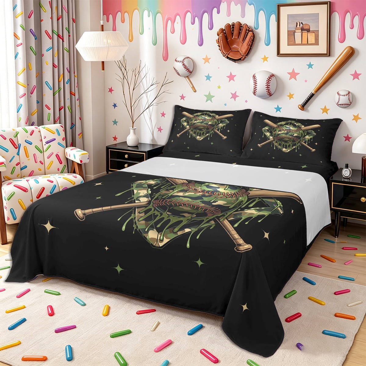 Castle Fairy Vintage Camo Baseball King Sheets 4pcs, Graffiti ...