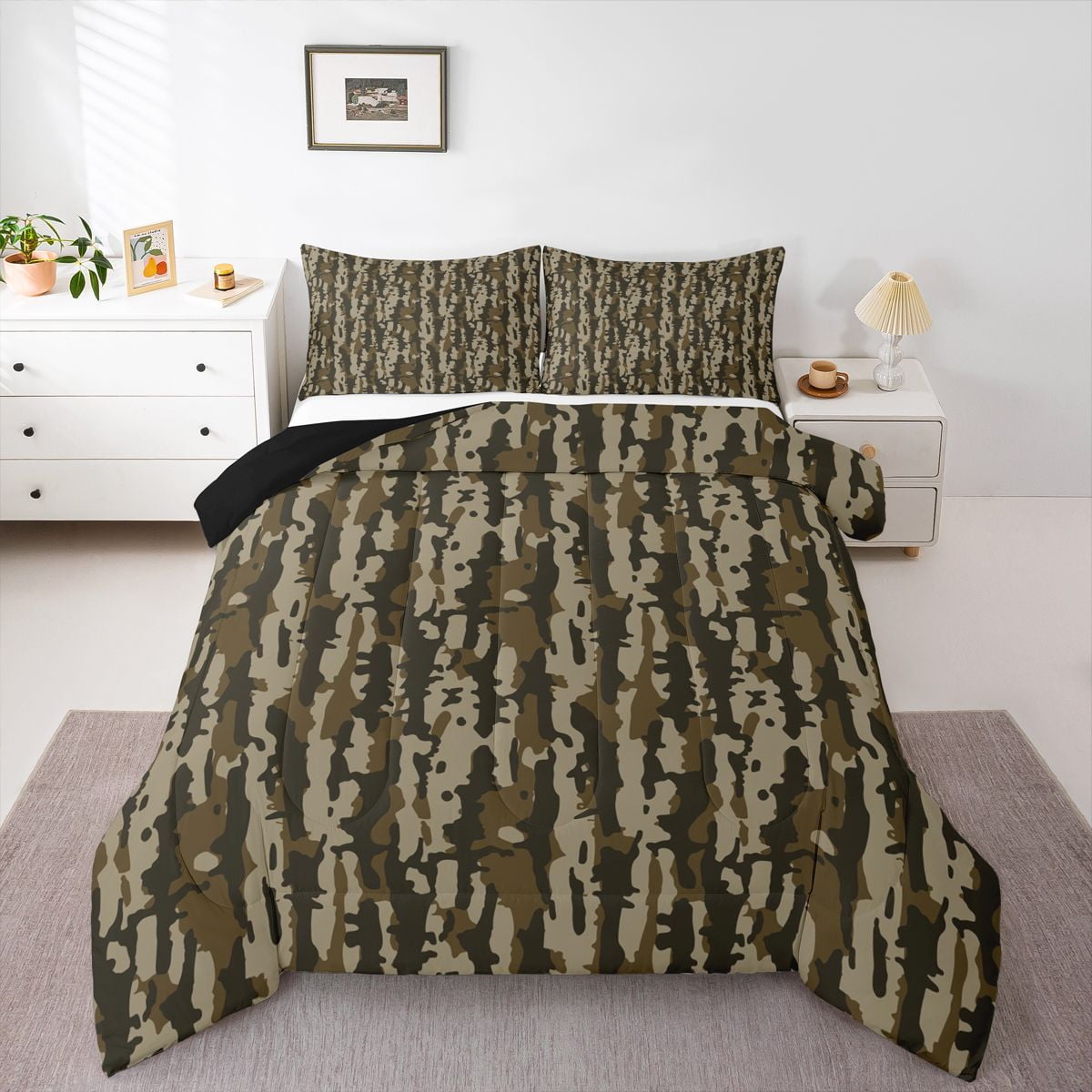 Castle Fairy Vintage Camouflage Queen Comforter Set,Geometric Camo ...