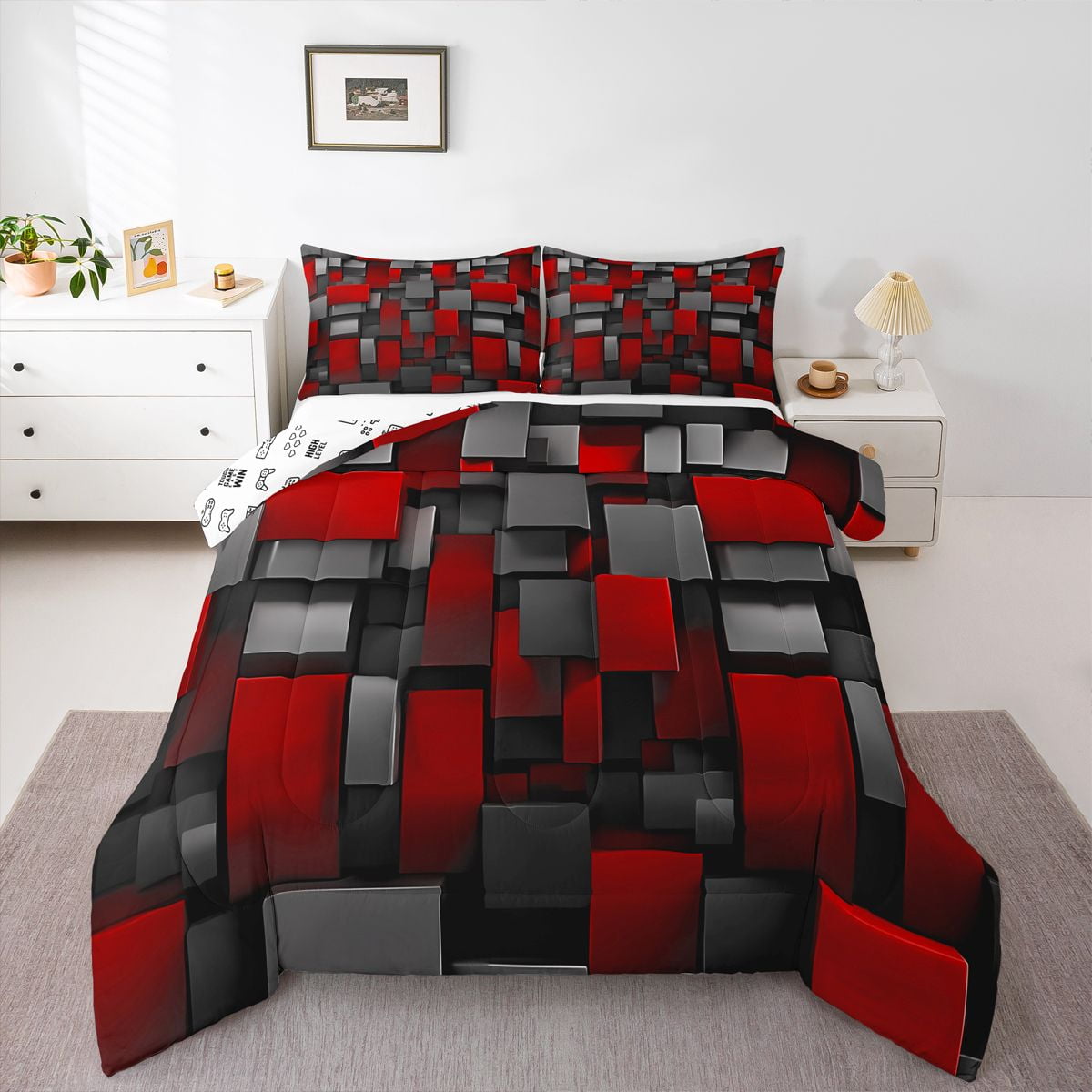 Castle Fairy Vintage Checkered Queen Comforter Set,Retro Plaid Grid ...