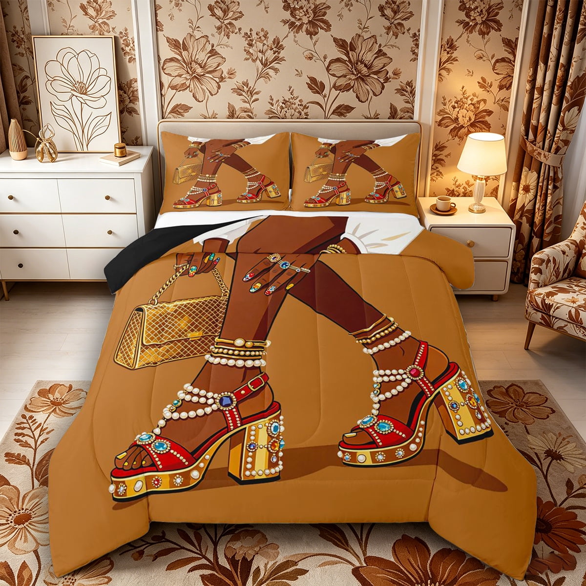 Castle Fairy Vintage Crystal High Heels King Size Comforter Sets 3pcs ...