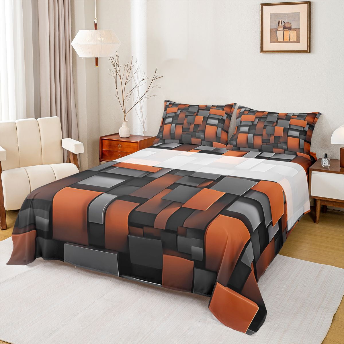 Castle Fairy Vintage Geometric Checkered Queen Sheet Sets,Retro Plaid ...