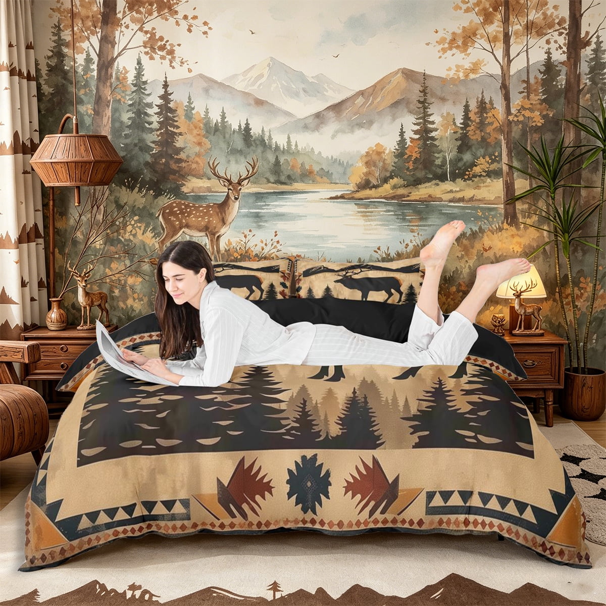 Castle Fairy Vintage Mountain Elk Bedding,Rustic Vintage Cabin Duvet ...
