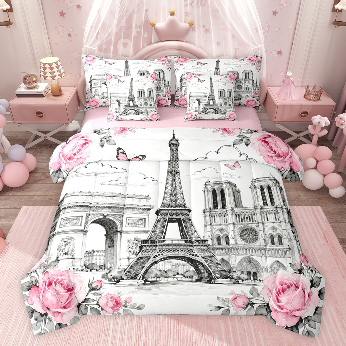 Castle Fairy Vintage Paris Eiffel Tower Bedding Comforter Set 7-Piece ...