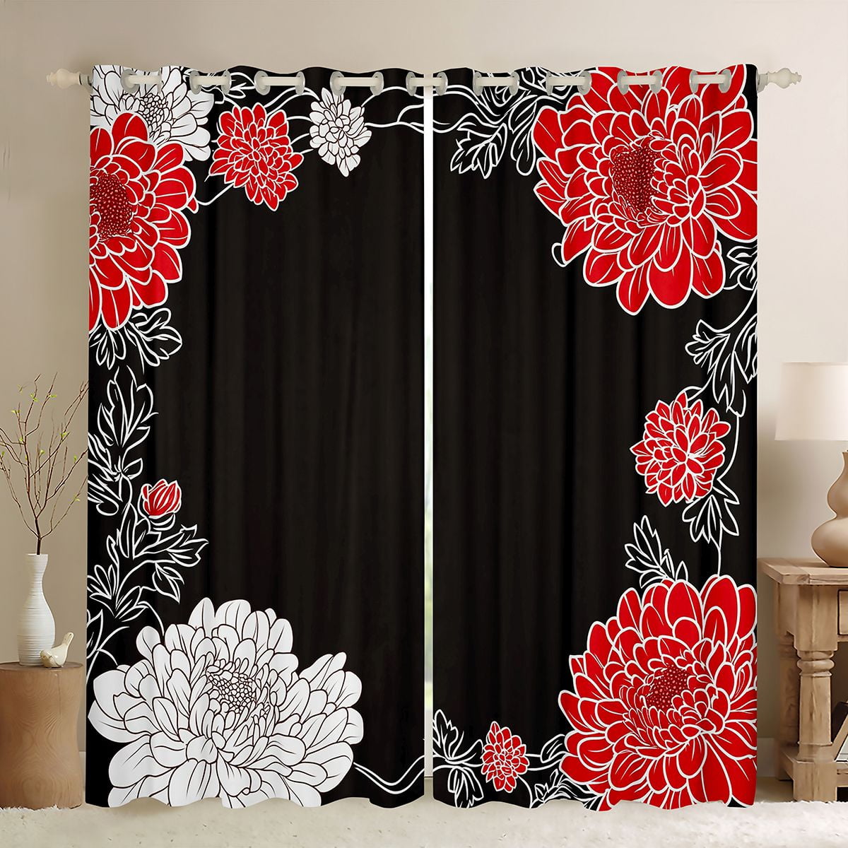 Castle Fairy Vintage Peony Curtains Pack of 2 (42x84 Each),Flowers ...
