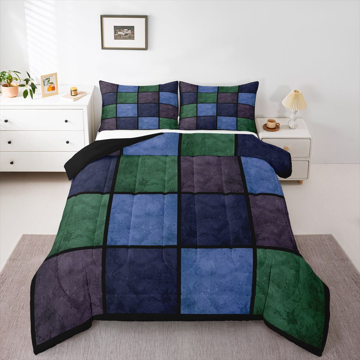 Castle Fairy Vintage Plaid Checkered Full Size Comforter Sets 3-Piece ...