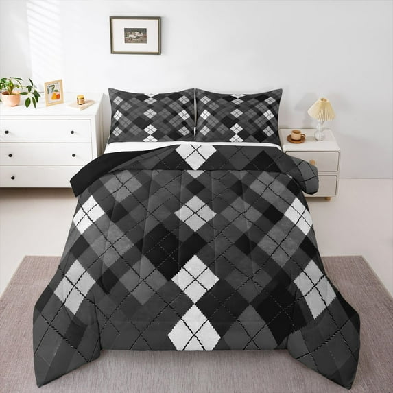 Castle Fairy Vintage Plaid Checkered Full Size Comforter Sets,Black ...