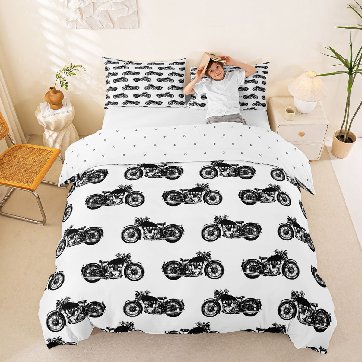 Castle Fairy Vintage Retro Motorcycle Duvet Cover Set for Adults ...