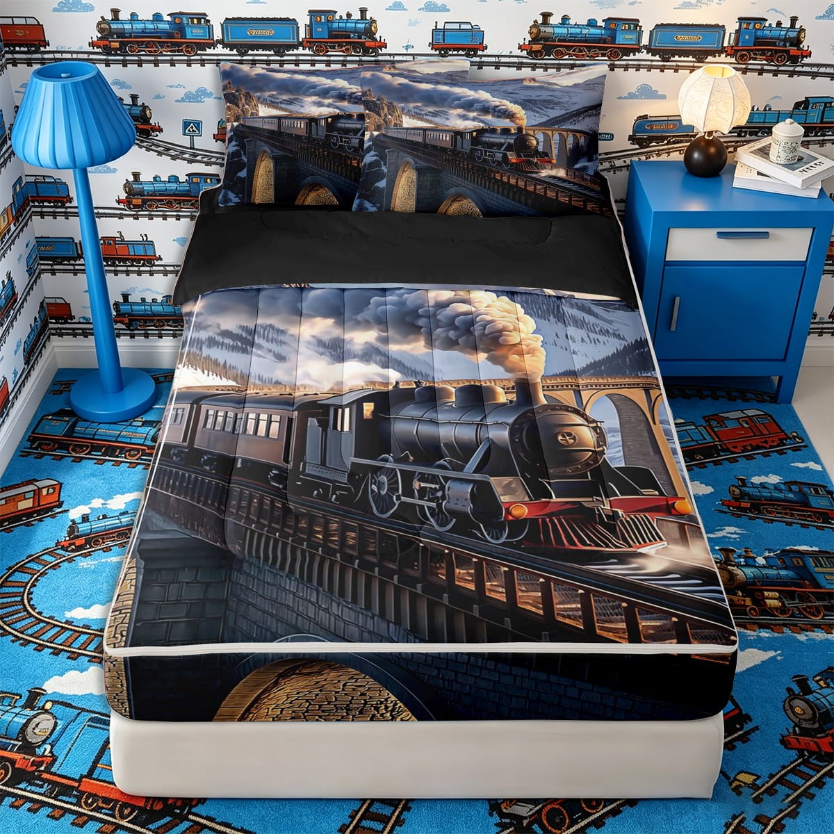 Castle Fairy Vintage Steam Train Zipper Full Size Comforter Sets with ...