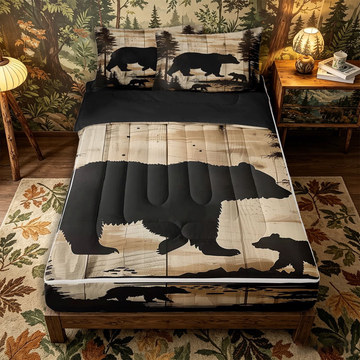 Castle Fairy Vintage Wood Plank Bear Silhouette Zipper Full Size ...