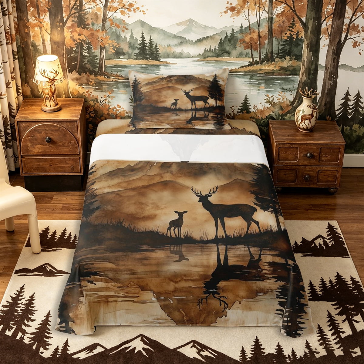 Castle Fairy Vintage Woodland Deer Twin Sheets 3pcs,Watercolor Rustic ...