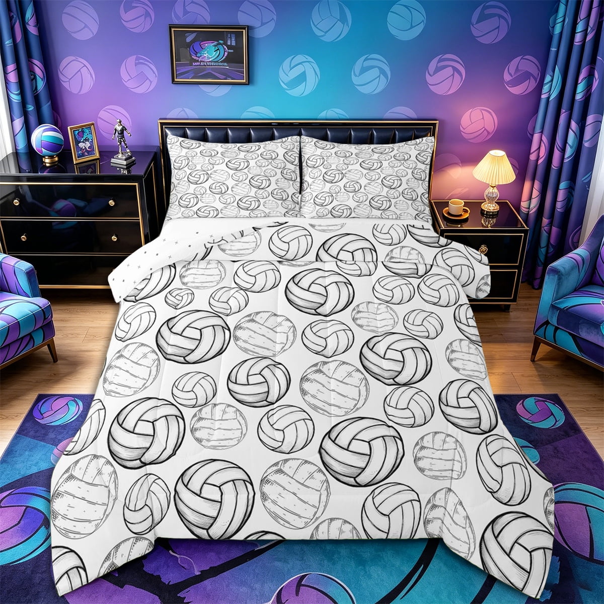 Castle Fairy Volleyball Print Full Size Comforter Sets 3-Piece, Sport ...