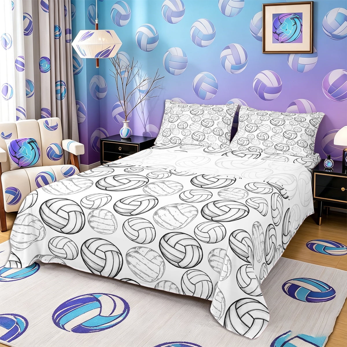 Castle Fairy Volleyball Print King Sheets 4pcs, Sport Ball Game Bedding ...