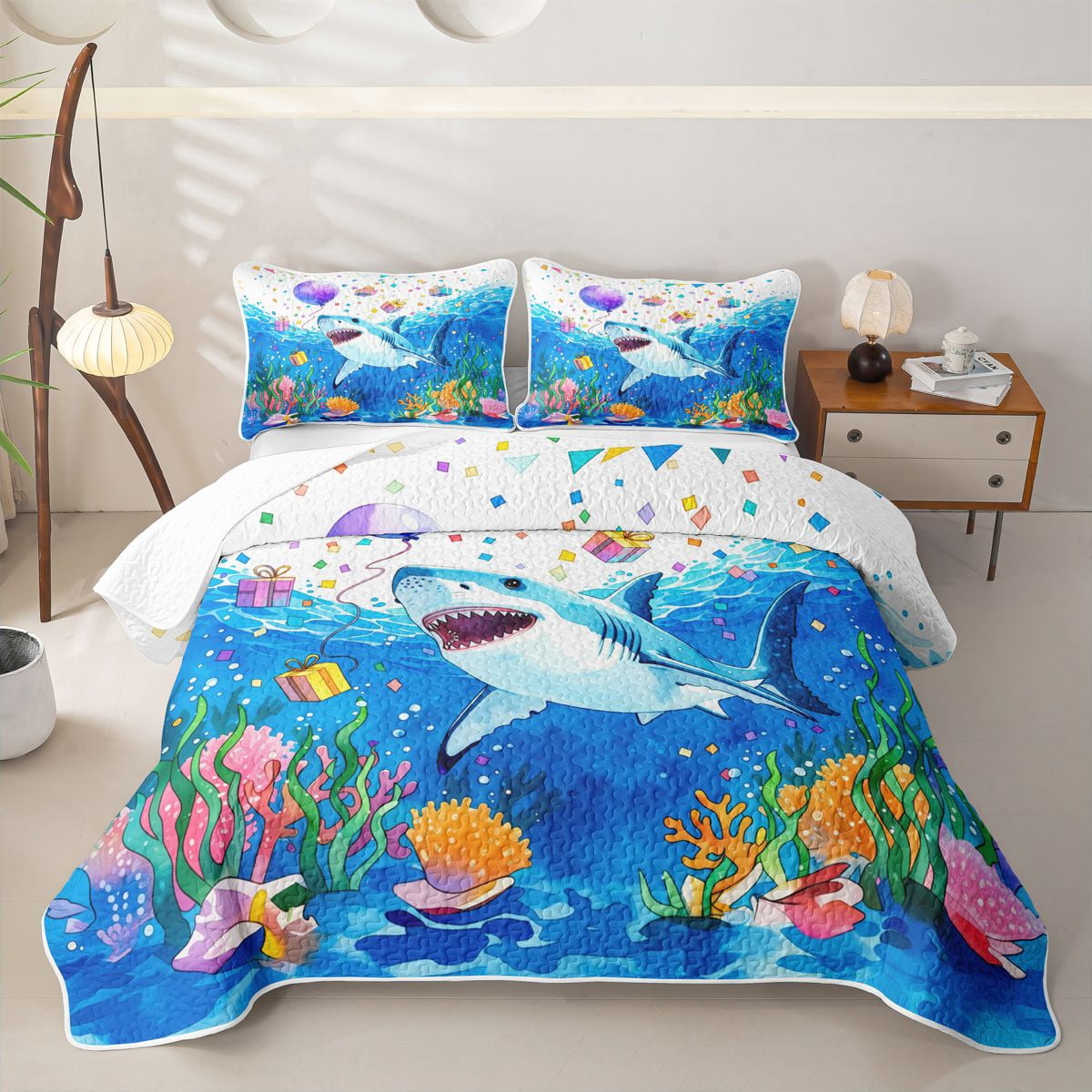 Castle Fairy Watercolor Birthday Shark Art Twin Quilt Set,Confetti Gift ...