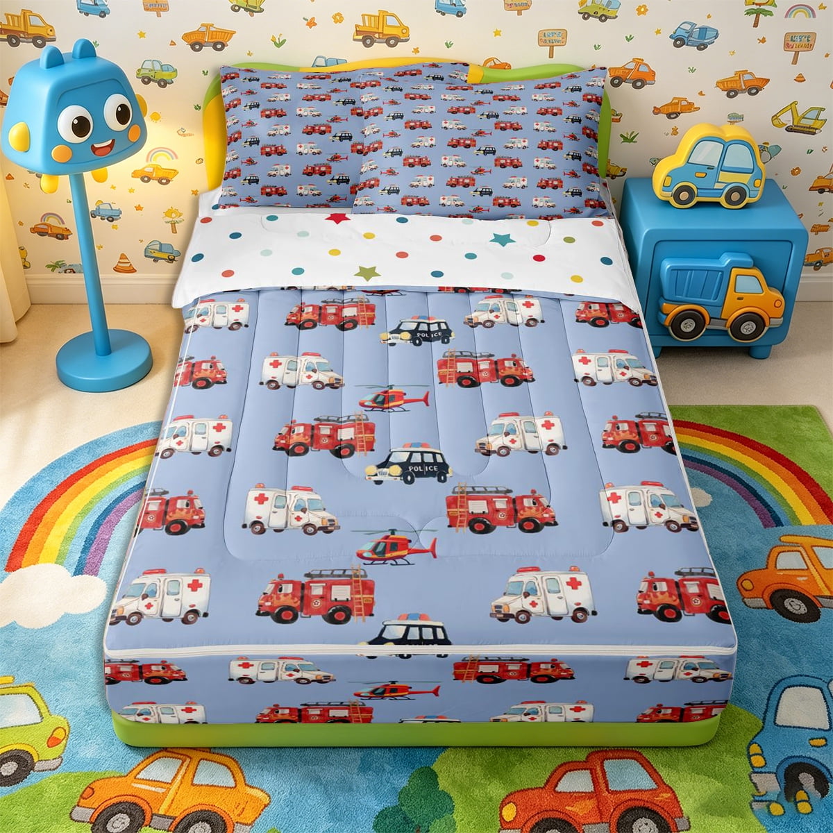 Castle Fairy Watercolor Emergency Vehicle Zipper Twin Comforter Sets ...