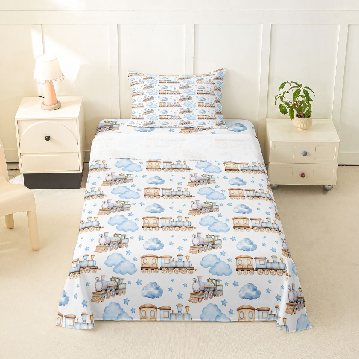 Castle Fairy Watercolor Train Twin Sheet Sets 3pcs for Kids, Star Cloud ...