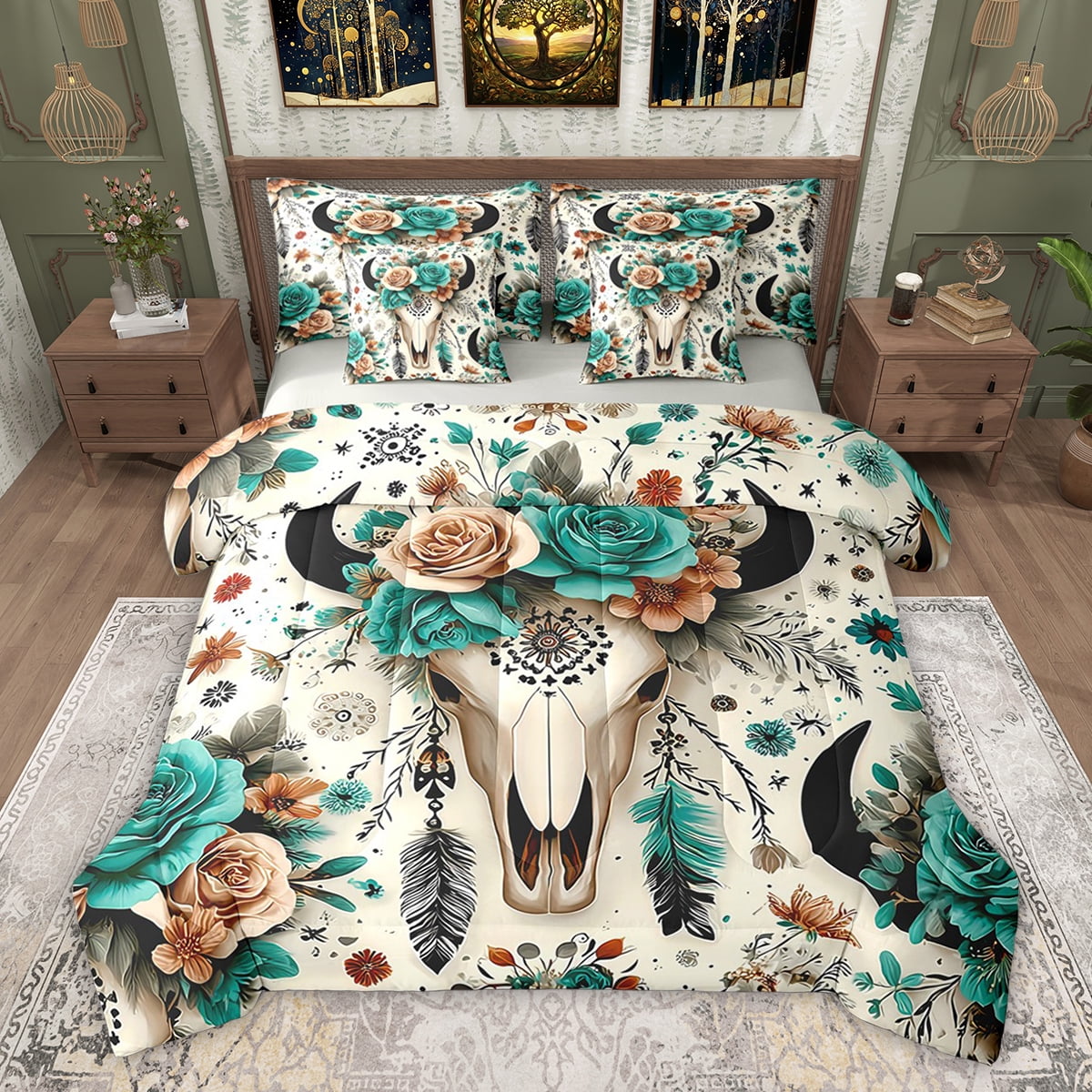 Castle Fairy Western Bull Skull Boy Girl Bedding Comforter Set,Rose ...
