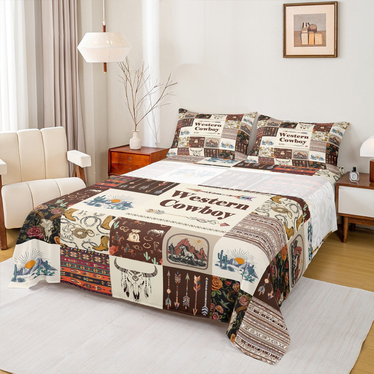 Castle Fairy Western Cowboy 4-Piece Full Size Sheets,Geometric Plaid ...