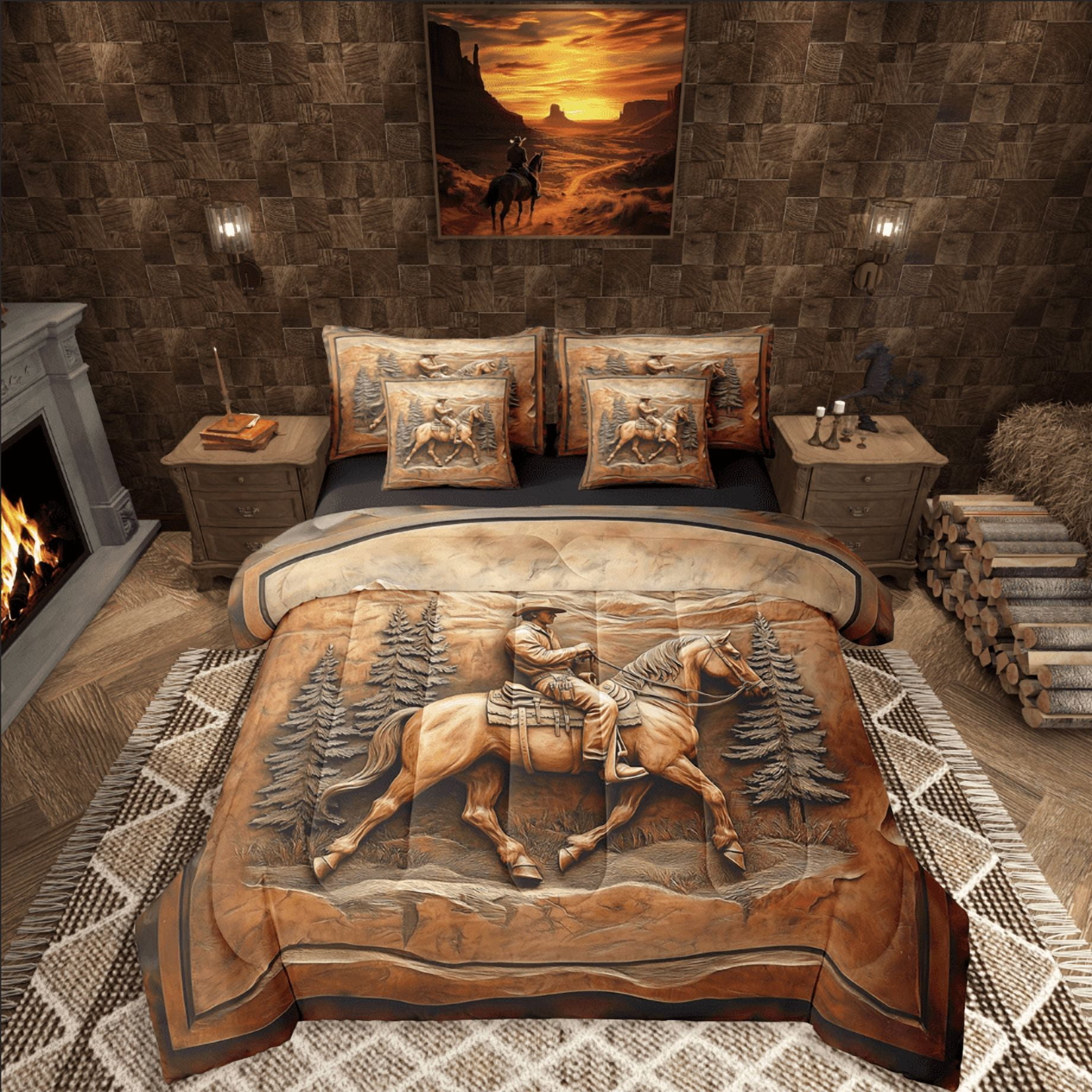 Castle Fairy Western Cowboy 7-Piece Bedding Comforter Set,Animal Horse ...