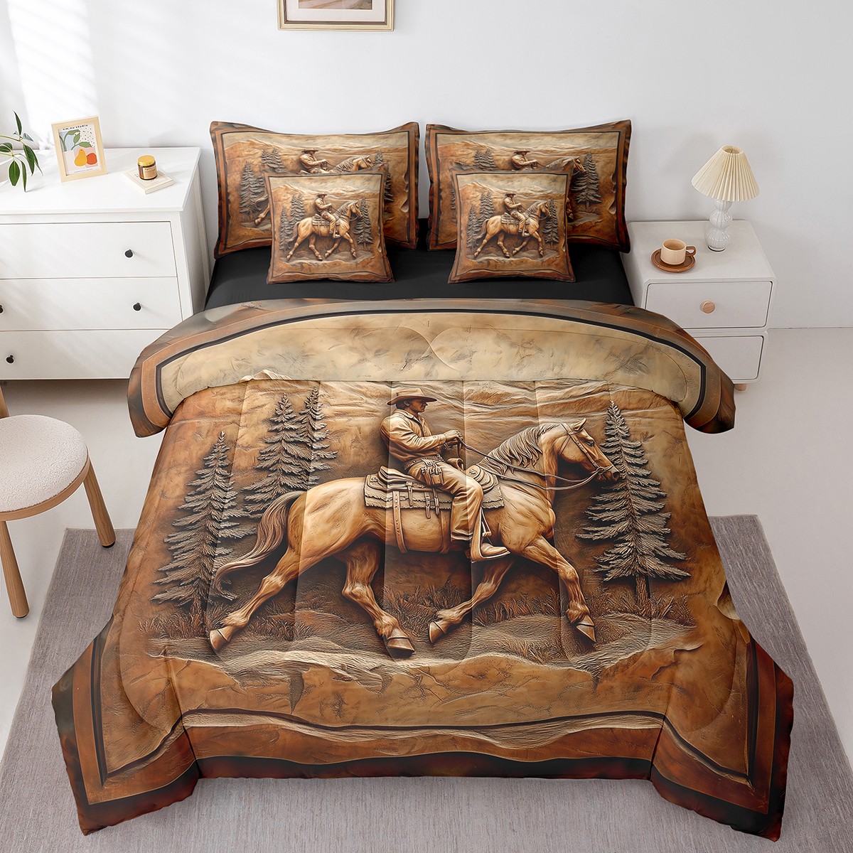 Castle Fairy Western Cowboy 7pcs Bedding Comforter Set,Animal Horse ...