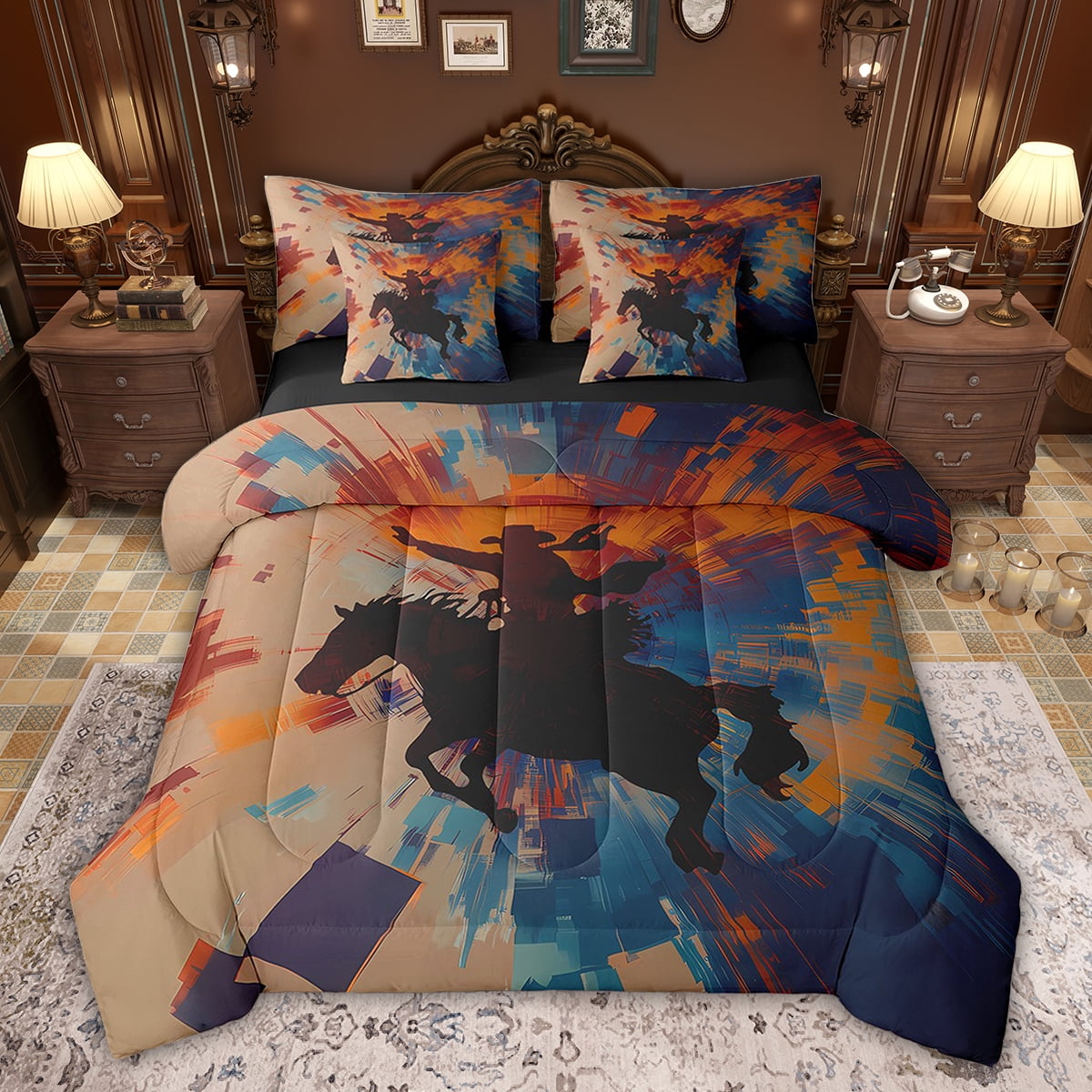 Castle Fairy Western Cowboy Bedding Comforter Set,Abstract Oil Painting ...