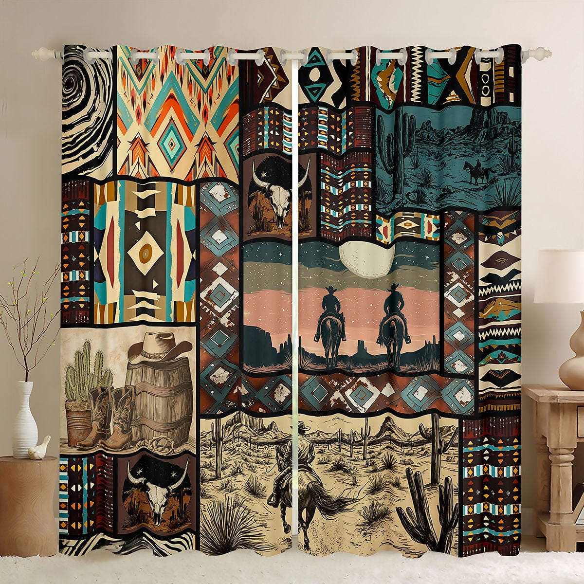 Castle Fairy Western Cowboy Blackout Curtains Set of 2 (52x84 Each ...