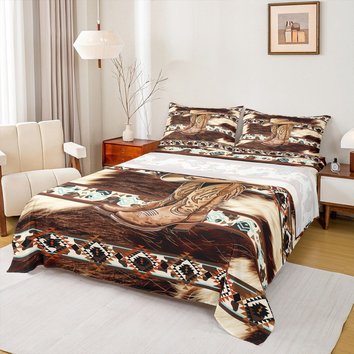 Castle Fairy Western Cowboy Boots Hat 4pcs Bed Sheets for Female Men ...
