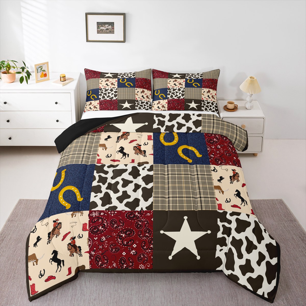 Castle Fairy Western Cowboy Full Size Comforter Sets 3-Piece for Boys ...