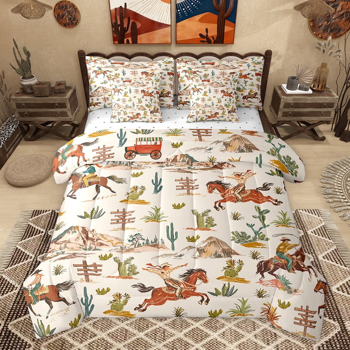 Castle Fairy Western Cowboys Bedding Comforter Set,Vintage Cactus Full ...