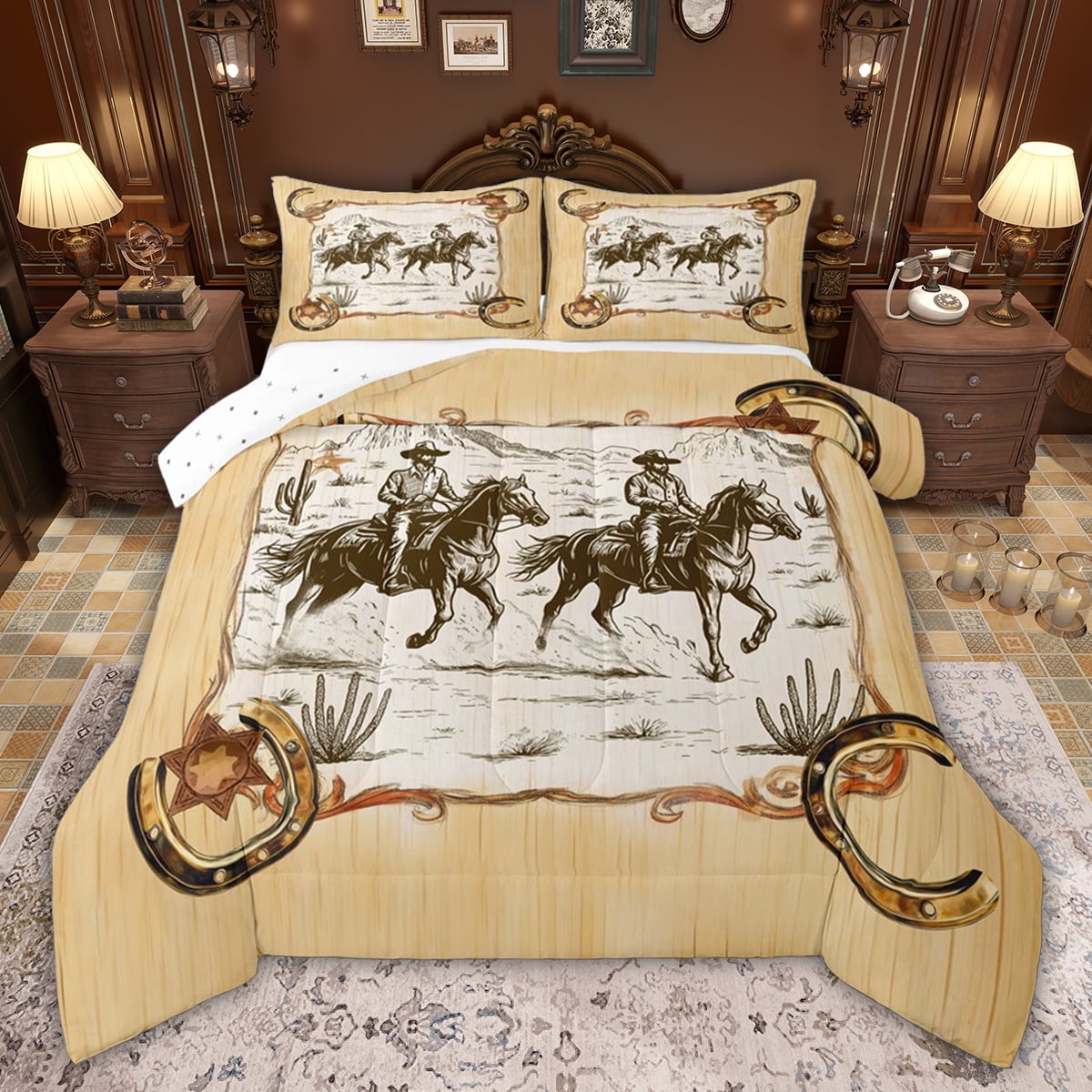 Castle Fairy Western Cowboys Full Size Comforter Sets,Vintage Horseshoe ...