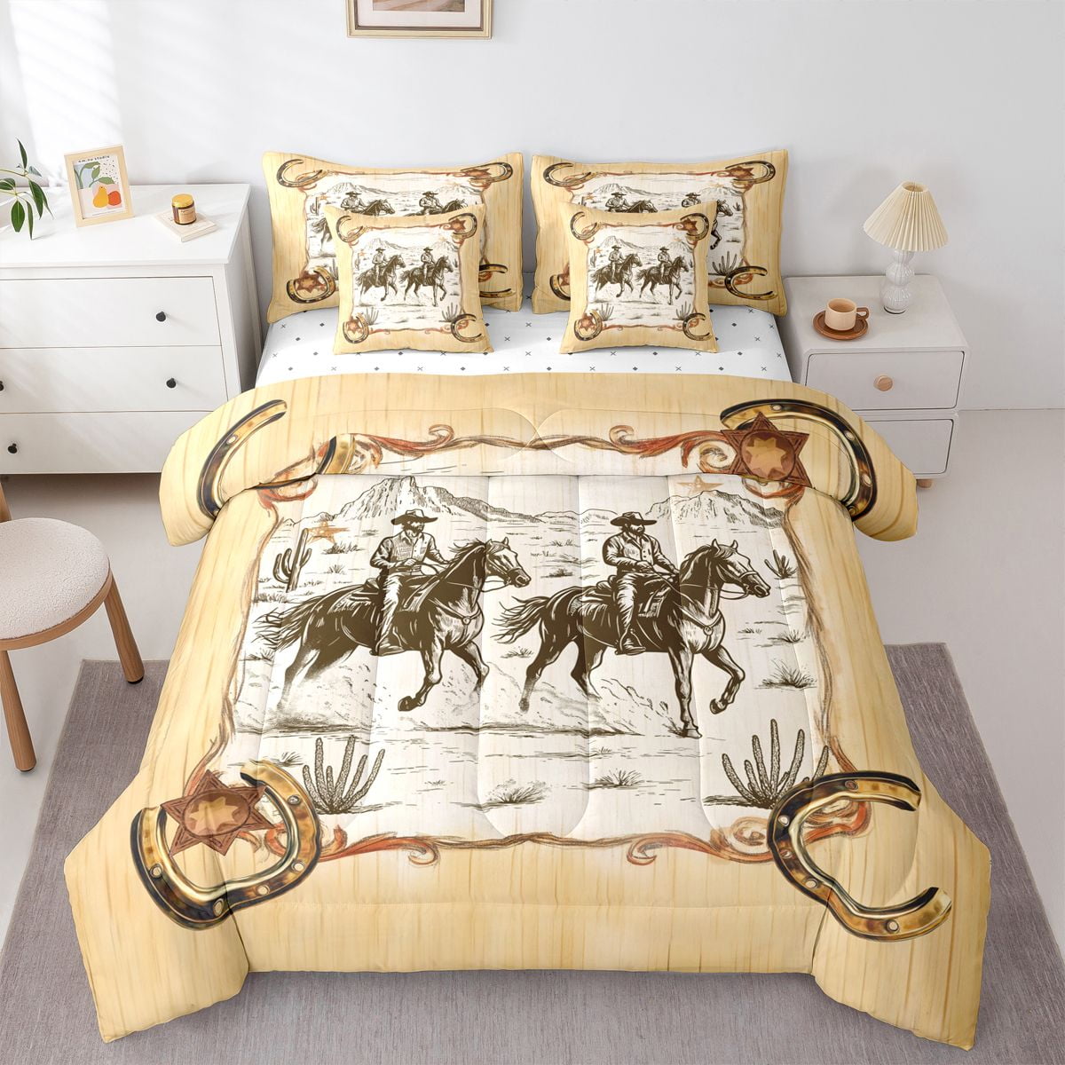 Castle Fairy Western Cowboys Twin Bedding Sets,Vintage Horseshoe ...
