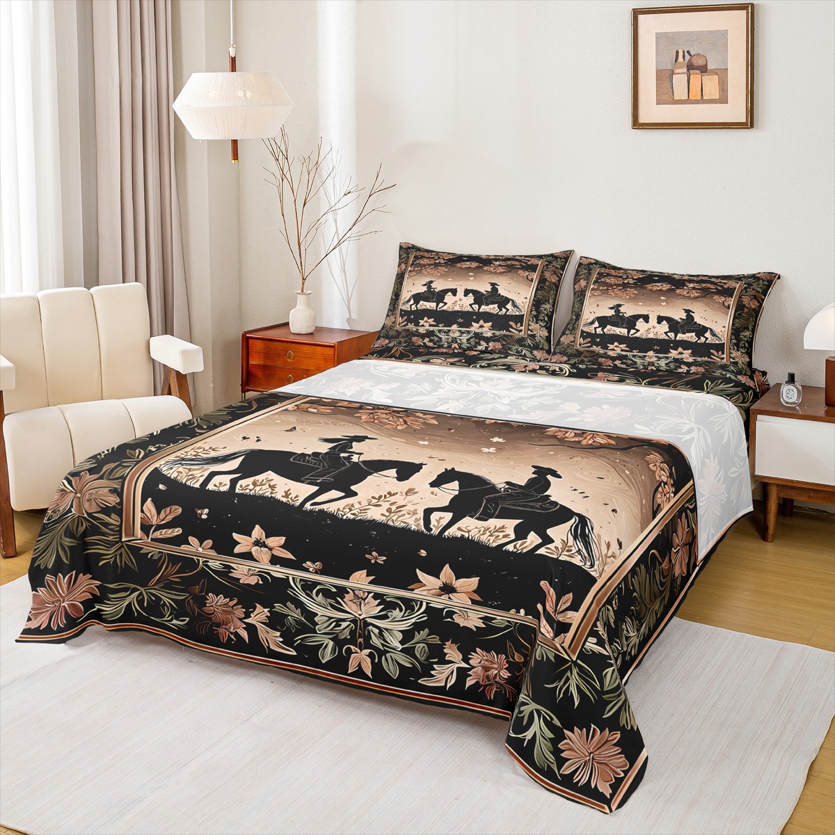 Castle Fairy Western Cowgirl 4-Piece Full Size Sheets,Chic Flower Bed ...
